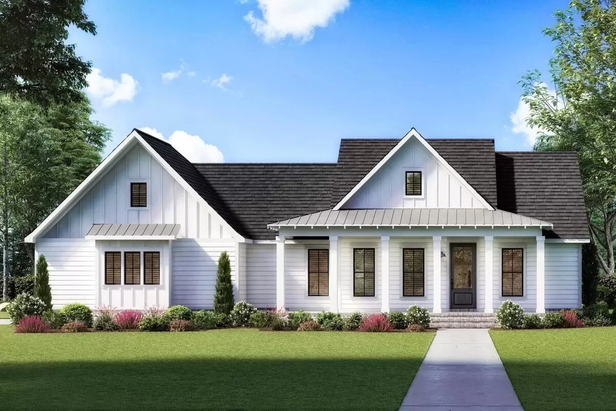 One-Level Modern Farmhouse Plan with Outdoor Living-friendly Rear Porch ...