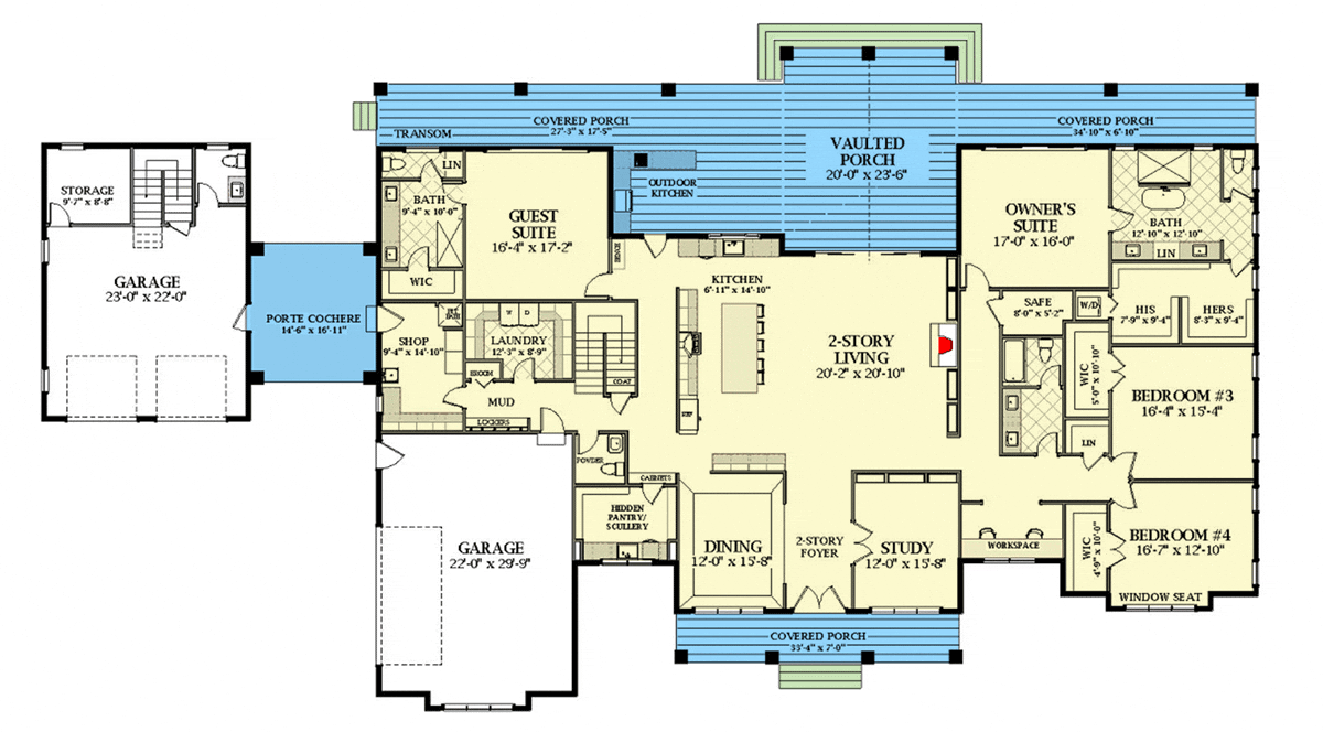 Exclusive Modern Farmhouse Plan with Large Vaulted Porch and Porte ...