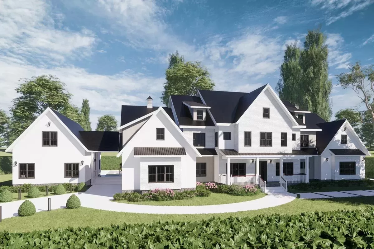 Exclusive Modern Farmhouse Plan with Large Vaulted Porch and Porte ...