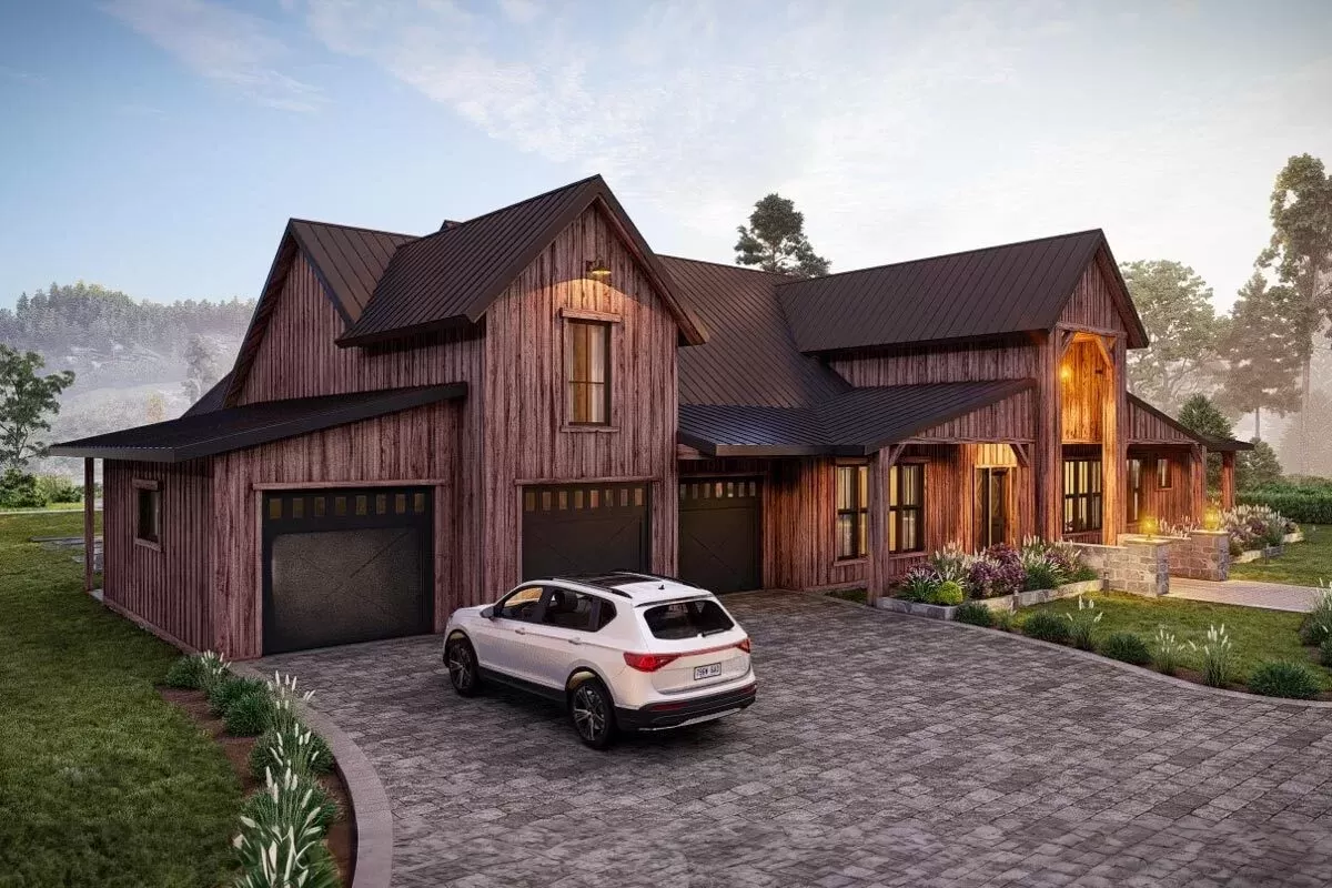 Fully Featured Barn-Style Modern House Plan with Indoor Outdoor Living ...