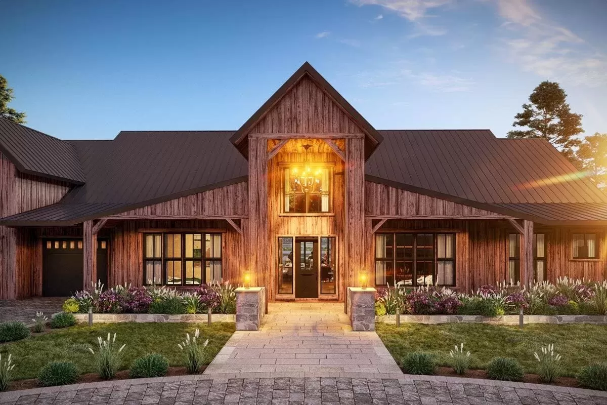 Fully Featured Barn-Style Modern House Plan with Indoor Outdoor Living ...