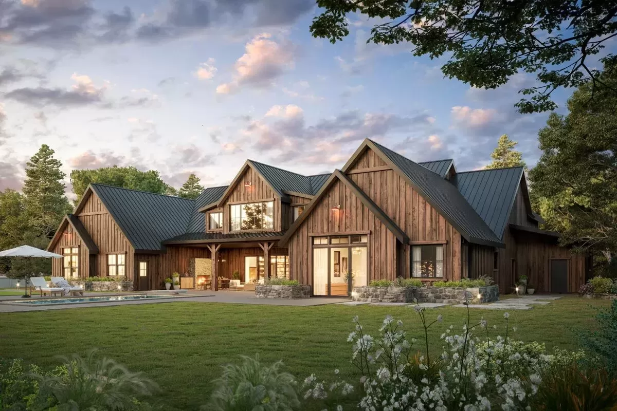 Fully Featured Barn-Style Modern House Plan with Indoor Outdoor Living ...