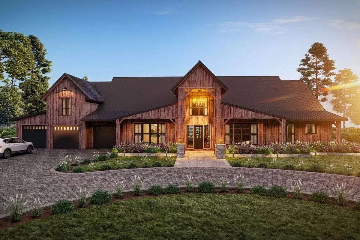 Fully Featured Barn-Style Modern House Plan with Indoor Outdoor Living ...