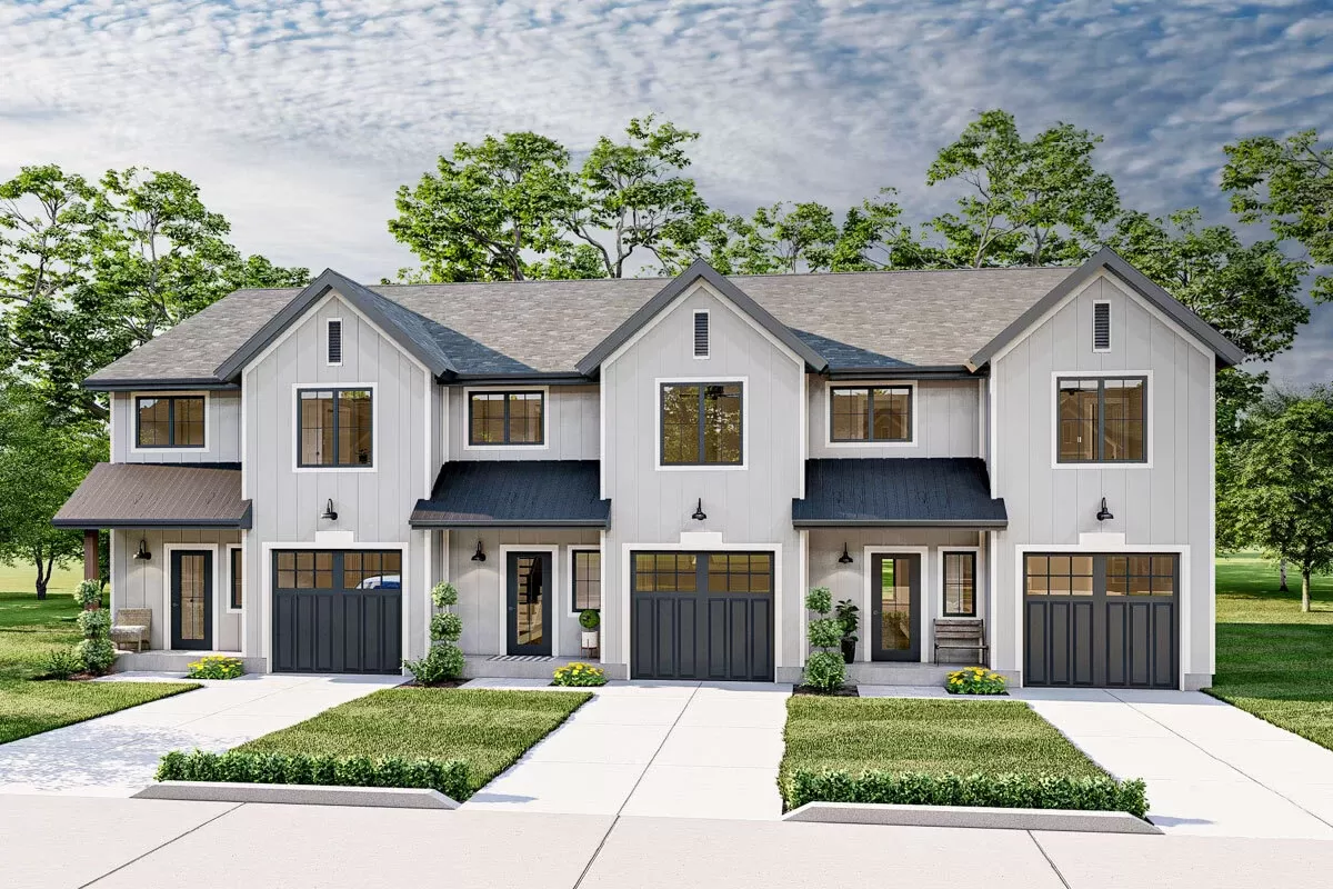 Triplex House Plan with Matching 3 Bed, 2.5 Bath Units - 1464 Sq Ft ...
