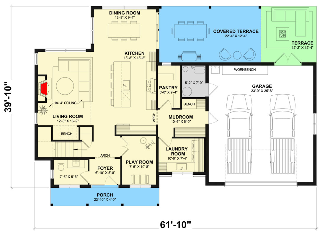 New American Style Farmhouse with Two-Story Great Room and Home Office ...