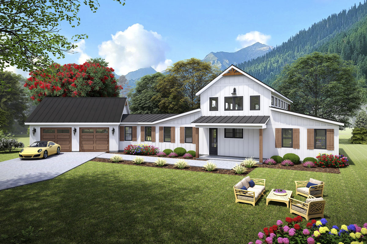 3-Bed Barndominum Farmhouse Plan with Angled 2-Car Garage - 2073 Sq Ft ...