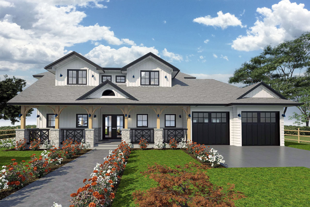 3-Bed Modern Farmhouse Plan with Two-Story Great Room - 2124 Sq Ft ...