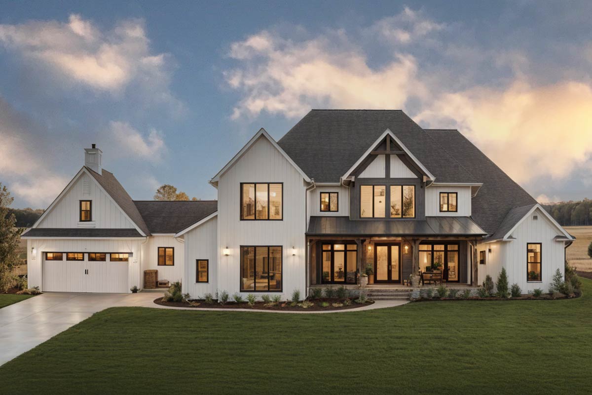 4356 Square Foot Modern Farmhouse Plan with 2-story Family Room (Floor ...