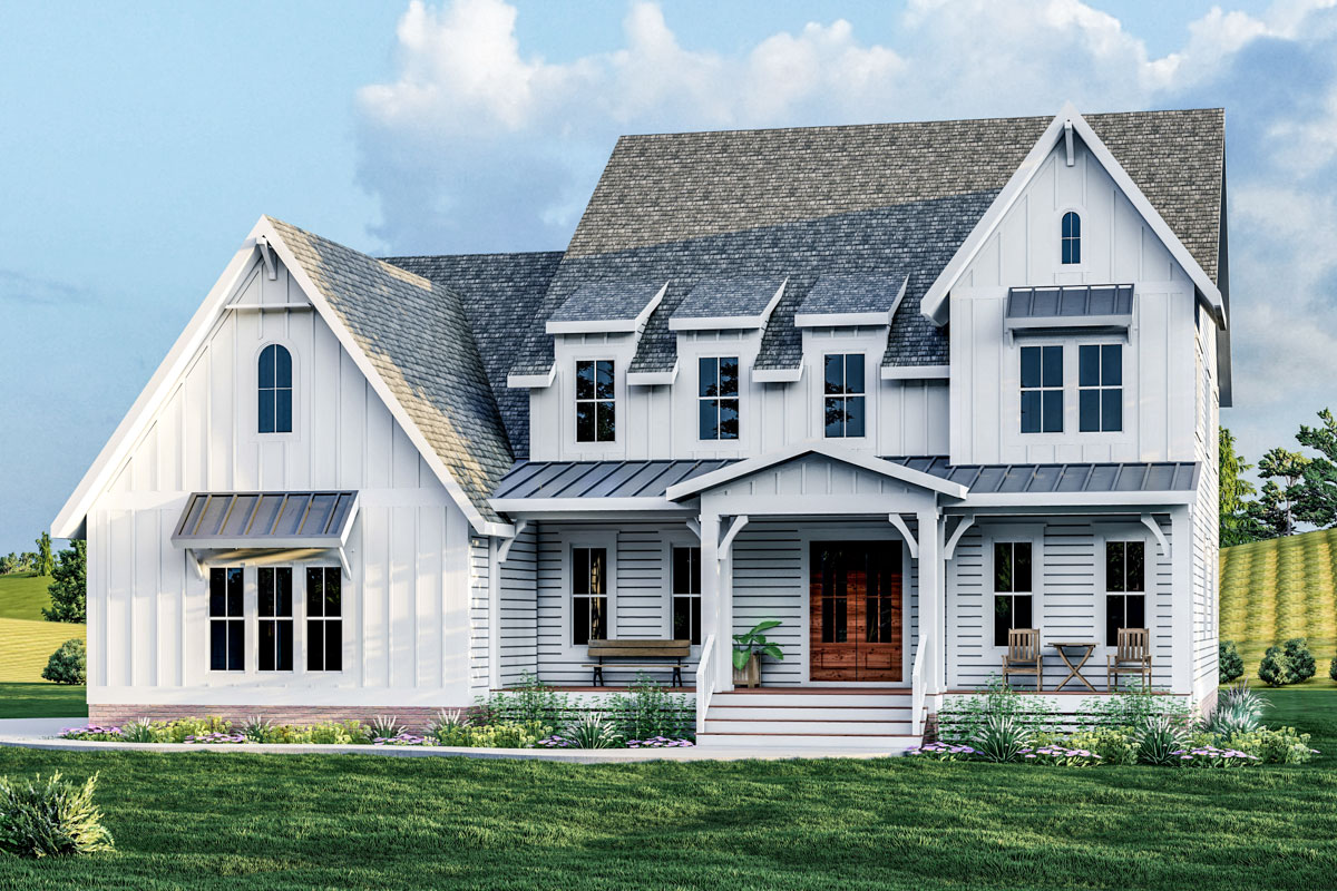 5-Bed New American Farmhouse Plan with Outdoor Fireplace - 4102 Sq Ft ...