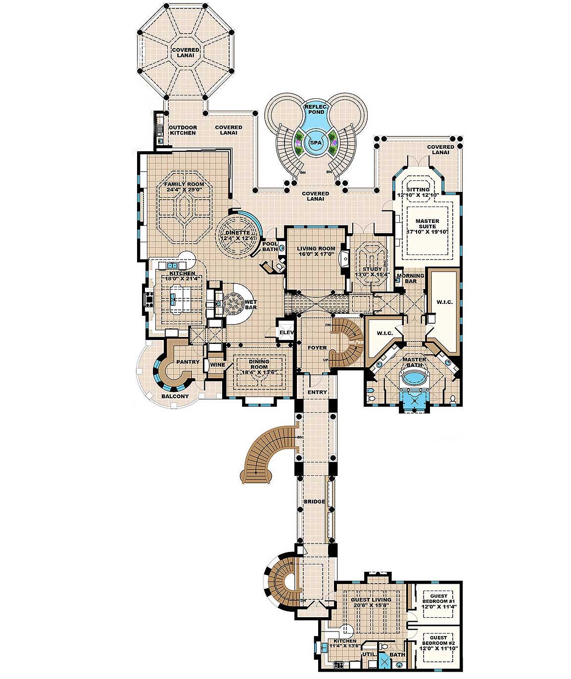 Grand Mediterrean Estate House Plan with 2-Bedroom Apartment - 8364 Sq ...