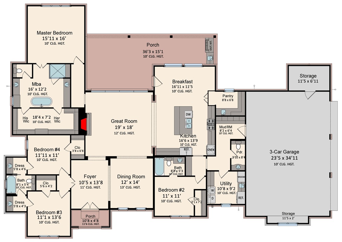 Transitional Farmhouse Plan with 3-Car Side-Load Garage (Floor Plan ...